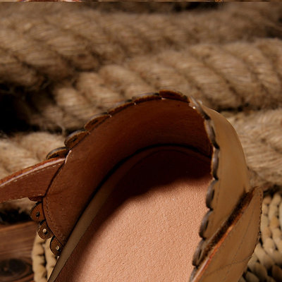 S296 Spring New Products Original Handmade Leather Velcro Single Shoes Hollow Retro Casual Round Toe Wedge Shoes