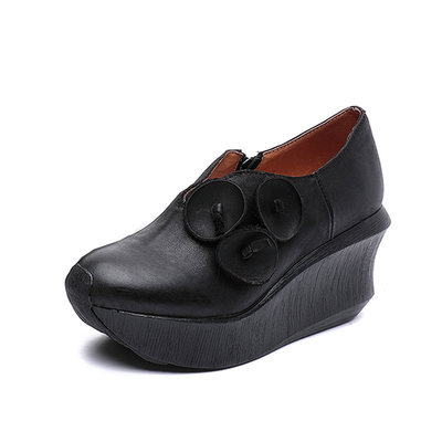 S304 Round Toe Thick-Soled Sponge Cake Leather Handmade Women'S Shoes Autumn And Winter New Ethnic Style Retro Increased