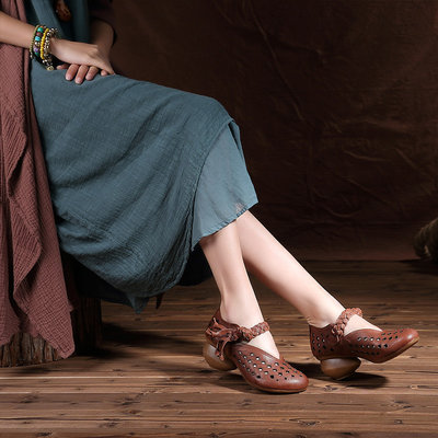S305 Original Casual Hollow Single Shoes Women, Laser Carving Craftsmanship Characteristic Design Handmade Leather Women