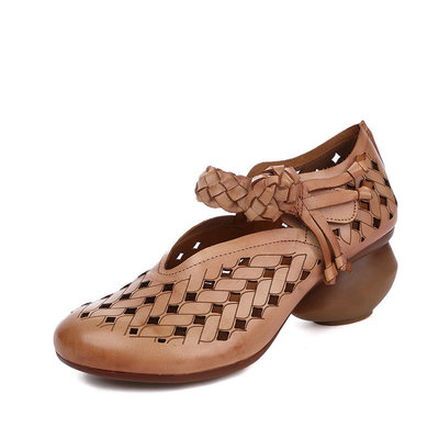 S305 Original Casual Hollow Single Shoes Women, Laser Carving Craftsmanship Characteristic Design Handmade Leather Women