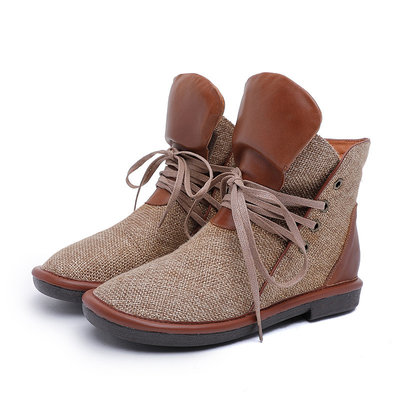 S308 Forestry Pastoral Style Fresh Literature And Art Cotton And Linen Lace-Up Women'S Boots Handmade Original Leather E