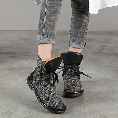 S308 Forestry Pastoral Style Fresh Literature And Art Cotton And Linen Lace-Up Women'S Boots Handmade Original Leather E