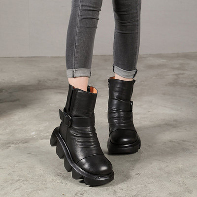 S309 Manufacturers Leather Handmade Short Boots Thickened Woolen Cotton Shoes Thick Bottom Increased Women'S Shoes Winte
