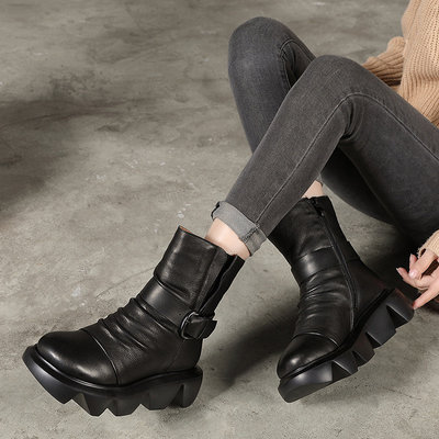 S309 Manufacturers Leather Handmade Short Boots Thickened Woolen Cotton Shoes Thick Bottom Increased Women'S Shoes Winte