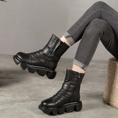 S309 Manufacturers Leather Handmade Short Boots Thickened Woolen Cotton Shoes Thick Bottom Increased Women'S Shoes Winte
