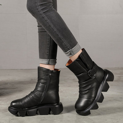 S309 Manufacturers Leather Handmade Short Boots Thickened Woolen Cotton Shoes Thick Bottom Increased Women'S Shoes Winte