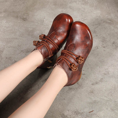 S312 Factory Flat-Bottomed Retro Ethnic Style Handmade Leather Short Boots Autumn And Winter New Elegant Leather Women'S
