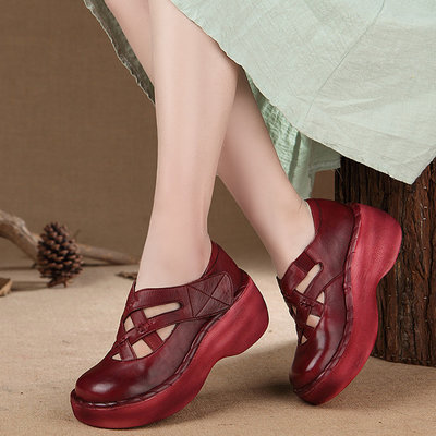 S313 Handmade Original Women'S Shoes, Leather Ethnic Style Single Shoes, Round Toe, Sponge Cake Bottom, Round Toe Hot Sa
