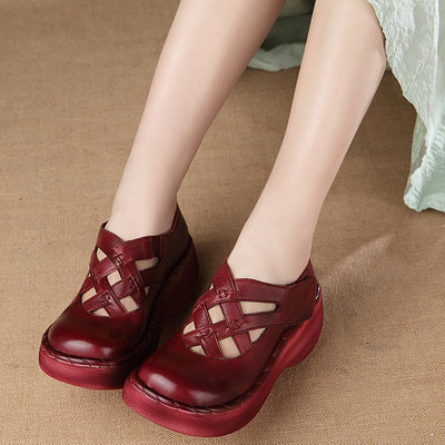 S313 Handmade Original Women'S Shoes, Leather Ethnic Style Single Shoes, Round Toe, Sponge Cake Bottom, Round Toe Hot Sa