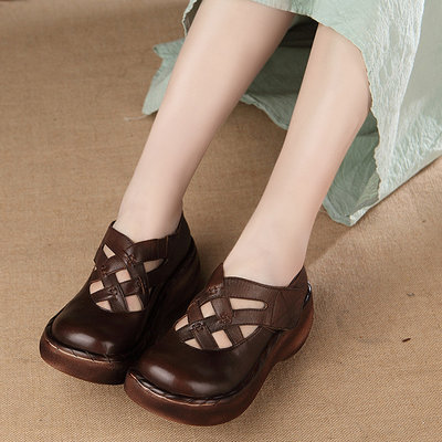 S313 Handmade Original Women'S Shoes, Leather Ethnic Style Single Shoes, Round Toe, Sponge Cake Bottom, Round Toe Hot Sa