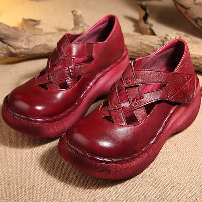 S313 Handmade Original Women'S Shoes, Leather Ethnic Style Single Shoes, Round Toe, Sponge Cake Bottom, Round Toe Hot Sa
