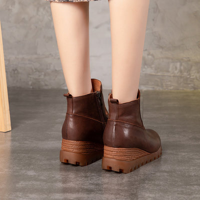 S317 Explosive Waterproof Platform Slope Heel Women'S Shoes Retro Handmade Leather Fashion Zipper Single Shoes Women'S S
