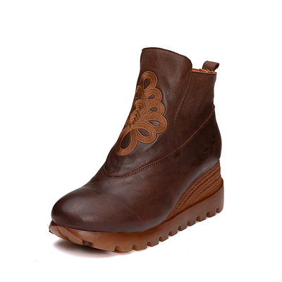 S317 Explosive Waterproof Platform Slope Heel Women'S Shoes Retro Handmade Leather Fashion Zipper Single Shoes Women'S S