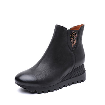S318 Autumn And Winter Handmade Leather Retro Ethnic Style Slope With Thick-Soled Short Boots Simple And Versatile Women