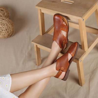 S322 Flower Wedges With Thick-Soled Handmade Shoes Factory Direct Sales, Leather Forest Ethnic Style High-Heeled Spring