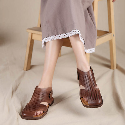 S322 Flower Wedges With Thick-Soled Handmade Shoes Factory Direct Sales, Leather Forest Ethnic Style High-Heeled Spring