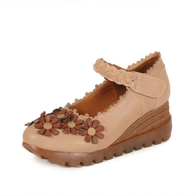 S323 Wedge Heel Thick-Soled Handmade Single Shoes Factory Direct Sales, Leather Forest Ethnic Style High Heel Spring Wom