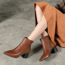 S324 Simple Top Layer Cowhide Pointed High-Heeled Women'S Short Boots, All-Match Fashion Increased Autumn And Winter War