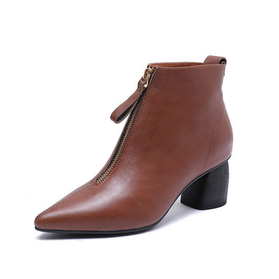 S324 Simple Top Layer Cowhide Pointed High-Heeled Women'S Short Boots, All-Match Fashion Increased Autumn And Winter War