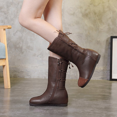 S326 Autumn And Winter New Maoli Women'S Leather Stitching Boots Factory Wholesale Handmade Ethnic High-Tube Women'S Boo