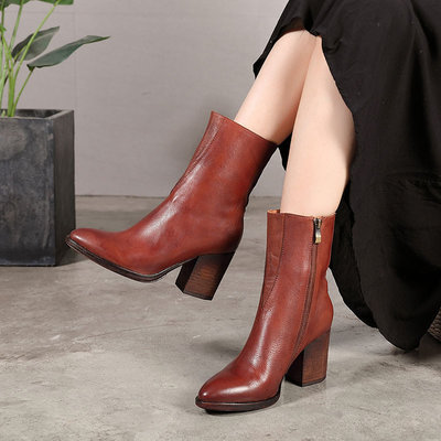 S327 Fashion All-Match Pointed Toe High Heel Women'S Leather Boots Simple Handmade Original Autumn And Winter New Women'