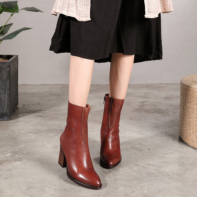S327 Fashion All-Match Pointed Toe High Heel Women'S Leather Boots Simple Handmade Original Autumn And Winter New Women'