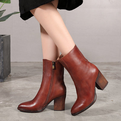 S327 Fashion All-Match Pointed Toe High Heel Women'S Leather Boots Simple Handmade Original Autumn And Winter New Women'