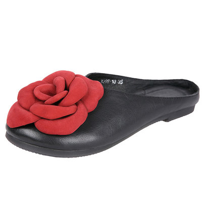 S329 2020 Summer New Ladies Sandals Flower Slippers First Layer Cowhide Leather Ethnic Style Slippers