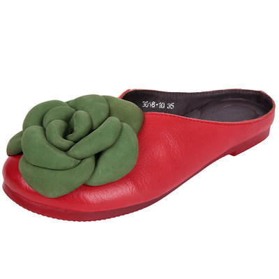 S329 2020 Summer New Ladies Sandals Flower Slippers First Layer Cowhide Leather Ethnic Style Slippers