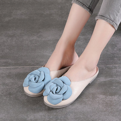 S329 2020 Summer New Ladies Sandals Flower Slippers First Layer Cowhide Leather Ethnic Style Slippers