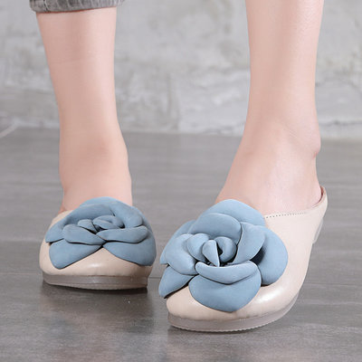 S329 2020 Summer New Ladies Sandals Flower Slippers First Layer Cowhide Leather Ethnic Style Slippers