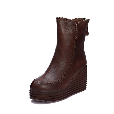 S330 Autumn And Winter New Martin Boots Retro Leather Waterproof Platform High-Heel Zipper Fashion Women'S Boots