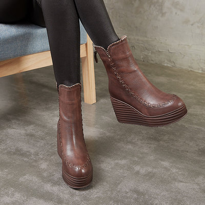 S330 Autumn And Winter New Martin Boots Retro Leather Waterproof Platform High-Heel Zipper Fashion Women'S Boots