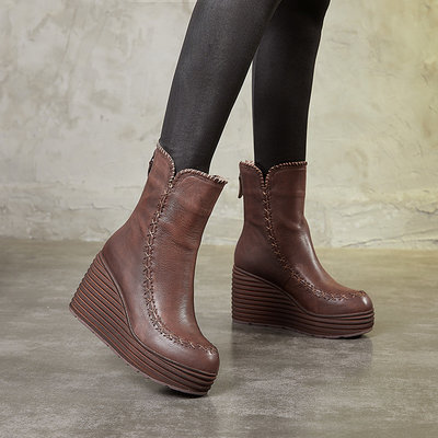 S330 Autumn And Winter New Martin Boots Retro Leather Waterproof Platform High-Heel Zipper Fashion Women'S Boots