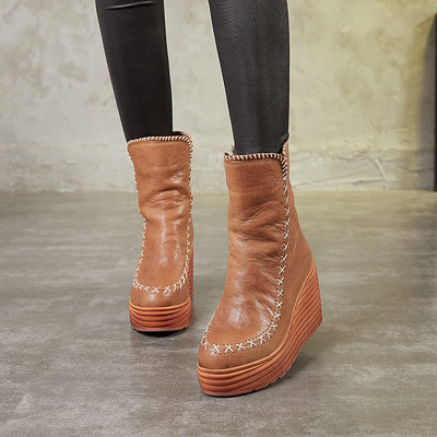 S330 Autumn And Winter New Martin Boots Retro Leather Waterproof Platform High-Heel Zipper Fashion Women'S Boots