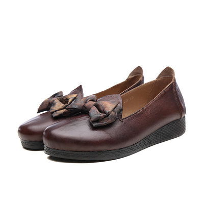 S331 Factory Handmade Leather Fashion Simple Women'S Shoes Sweet Bow Round Comfortable Single Shoes Spring Wholesale