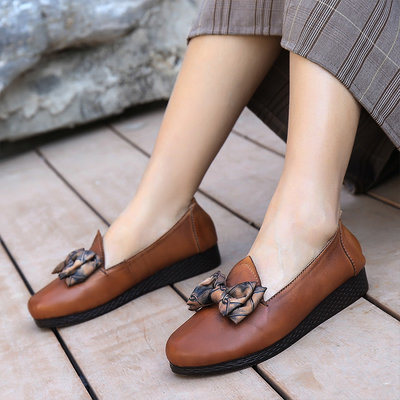 S331 Factory Handmade Leather Fashion Simple Women'S Shoes Sweet Bow Round Comfortable Single Shoes Spring Wholesale