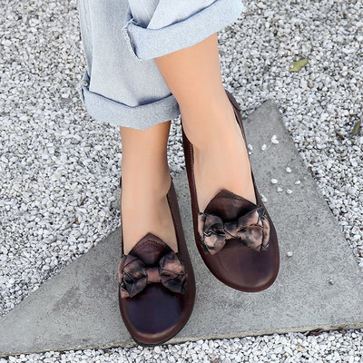S331 Factory Handmade Leather Fashion Simple Women'S Shoes Sweet Bow Round Comfortable Single Shoes Spring Wholesale