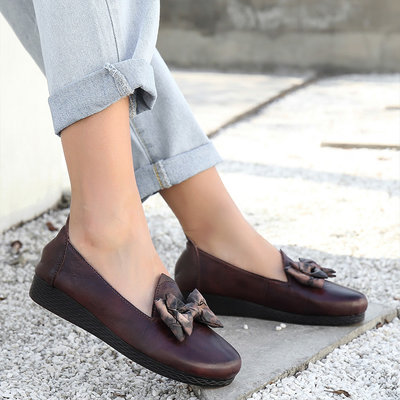 S331 Factory Handmade Leather Fashion Simple Women'S Shoes Sweet Bow Round Comfortable Single Shoes Spring Wholesale
