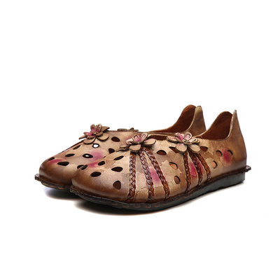S337 Spring Style New Women'S Shoes In Stock Hollow Retro Sweet Flat-Bottomed Women'S Shoes Fog Magic Coffee Purple Sing