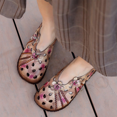 S337 Spring Style New Women'S Shoes In Stock Hollow Retro Sweet Flat-Bottomed Women'S Shoes Fog Magic Coffee Purple Sing