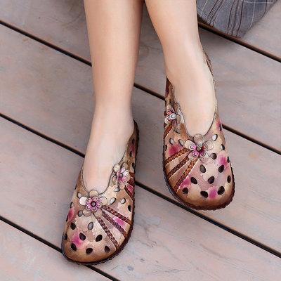 S337 Spring Style New Women'S Shoes In Stock Hollow Retro Sweet Flat-Bottomed Women'S Shoes Fog Magic Coffee Purple Sing