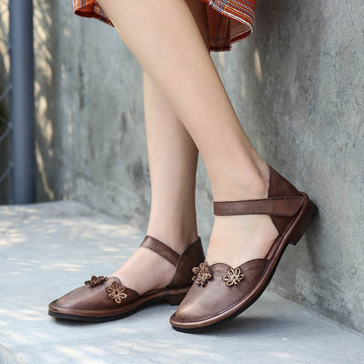 S338 Summer Trend 2020 New All-Match Sandals Female Leather Cool And Breathable Velcro Flat Bottom