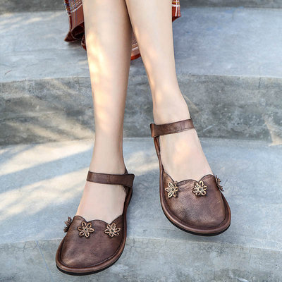 S338 Summer Trend 2020 New All-Match Sandals Female Leather Cool And Breathable Velcro Flat Bottom