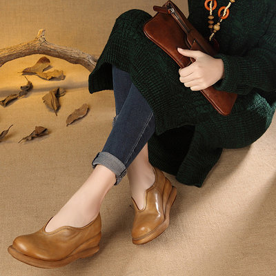 S339 Handmade Original Ethnic Style Cowhide Casual Flat-Heeled Retro Art Women'S Shoes Leather Women'S Shoes Wholesale