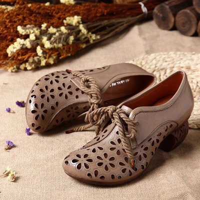 S342 Women'S Shoes Spring And Summer Hot Style Leather Round Toe Lace Women'S Shoes Mid-Heel Single Shoes Original Handm