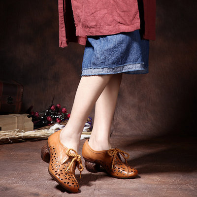 S342 Women'S Shoes Spring And Summer Hot Style Leather Round Toe Lace Women'S Shoes Mid-Heel Single Shoes Original Handm