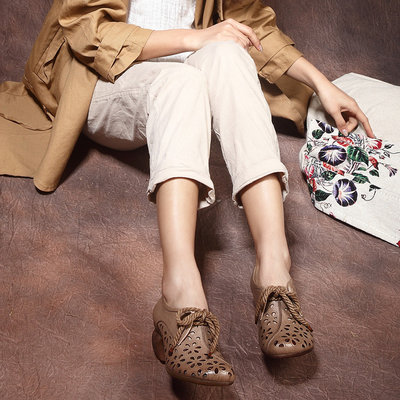 S342 Women'S Shoes Spring And Summer Hot Style Leather Round Toe Lace Women'S Shoes Mid-Heel Single Shoes Original Handm