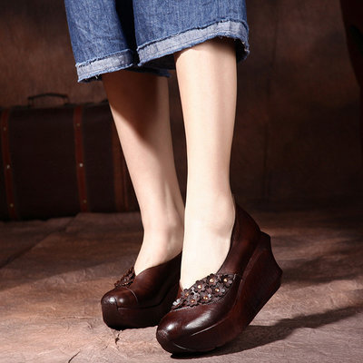 S343 Spring And Summer New Women'S Shoes Platform Platform Original Handmade Leather Women'S Shoes Factory Direct Sales