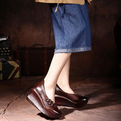 S343 Spring And Summer New Women'S Shoes Platform Platform Original Handmade Leather Women'S Shoes Factory Direct Sales